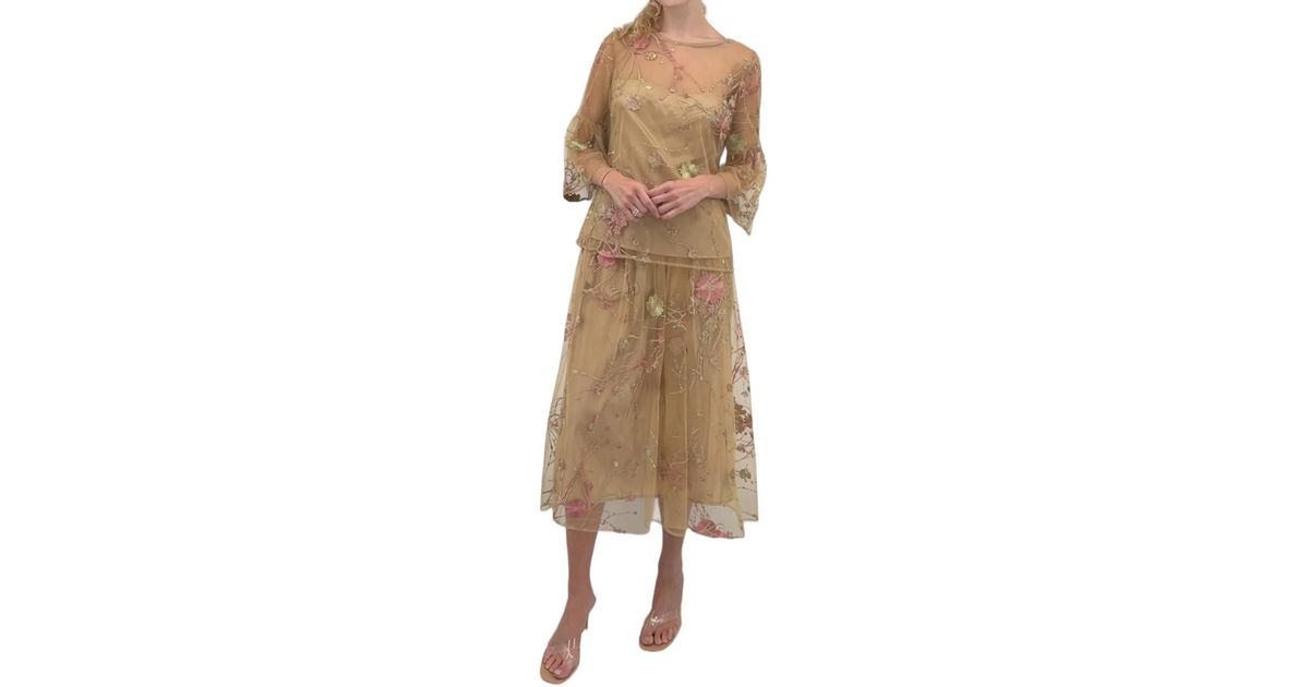 Bigio Collection Embroidered Thoul Skirt in Natural | Lyst
