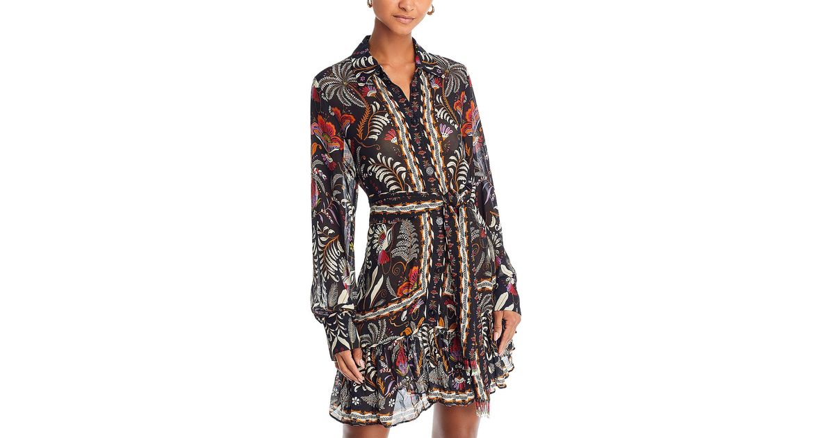 FARM Rio Classic Garden Long Sleeve Button Down Mini Dress in Black | Lyst