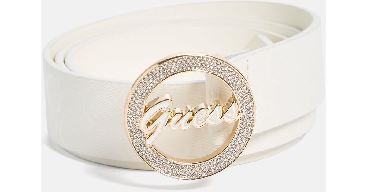Guess Sparkle Guess Script Belt in White | Lyst