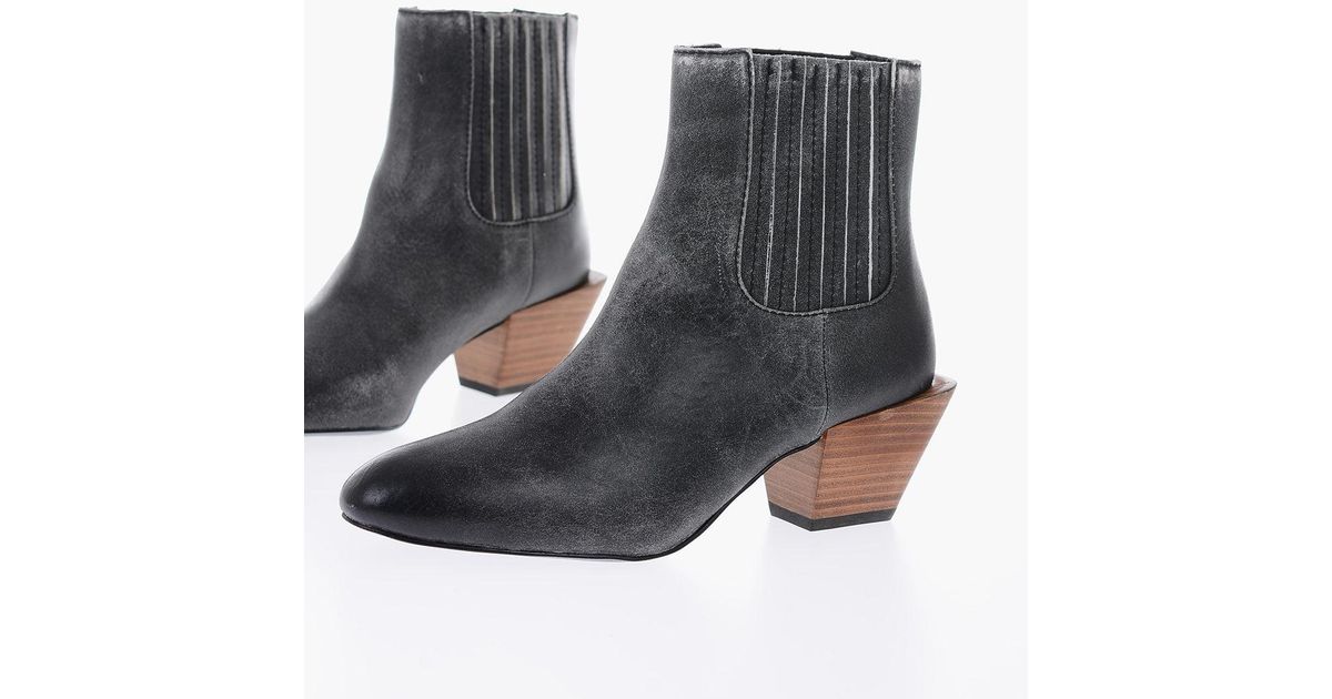 DIESEL 7Cm Contrasting Heel Leather D-Texanne Ch Wester Boots in Gray ...