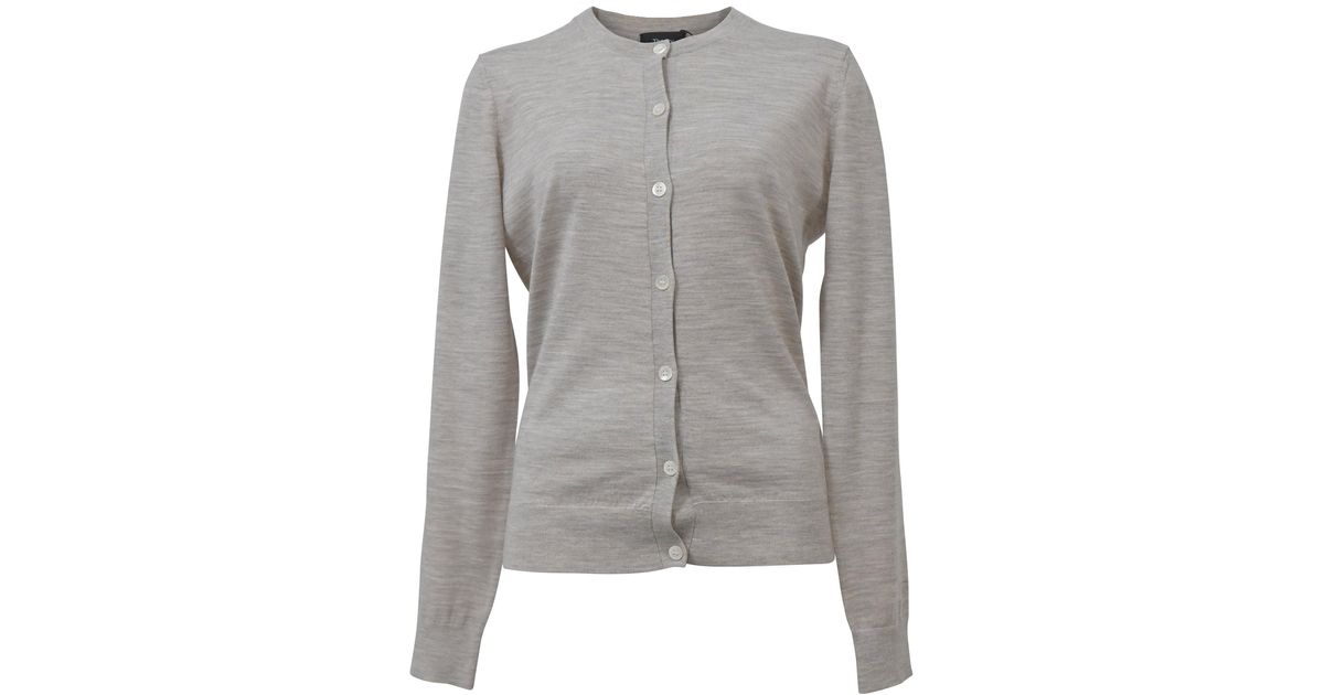 Theory Regal Buttoned Wool Cardigan in Gray | Lyst