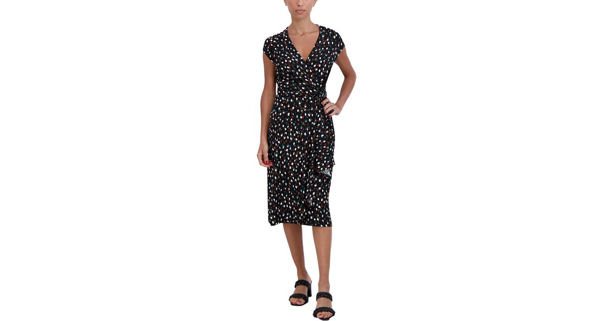 Signature By Robbie Bee Petites Dotted Knee-Length Midi Dress in Black ...