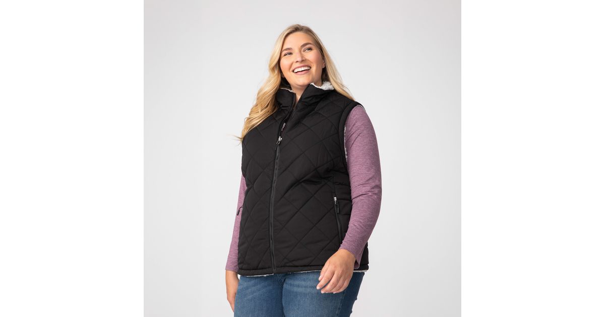 Free Country Plus Size Expedition Stratus Lite Reversible Vest in Black ...
