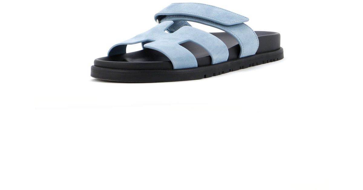 Hermès Chypre Sandals Suede in Blue | Lyst