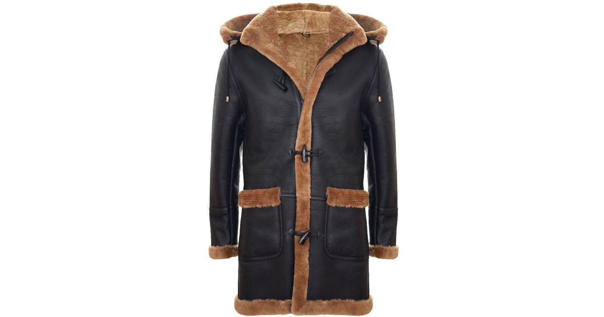 TruClothing Duffle Sheepskin Coat Ww2 Hood in Black for Men | Lyst
