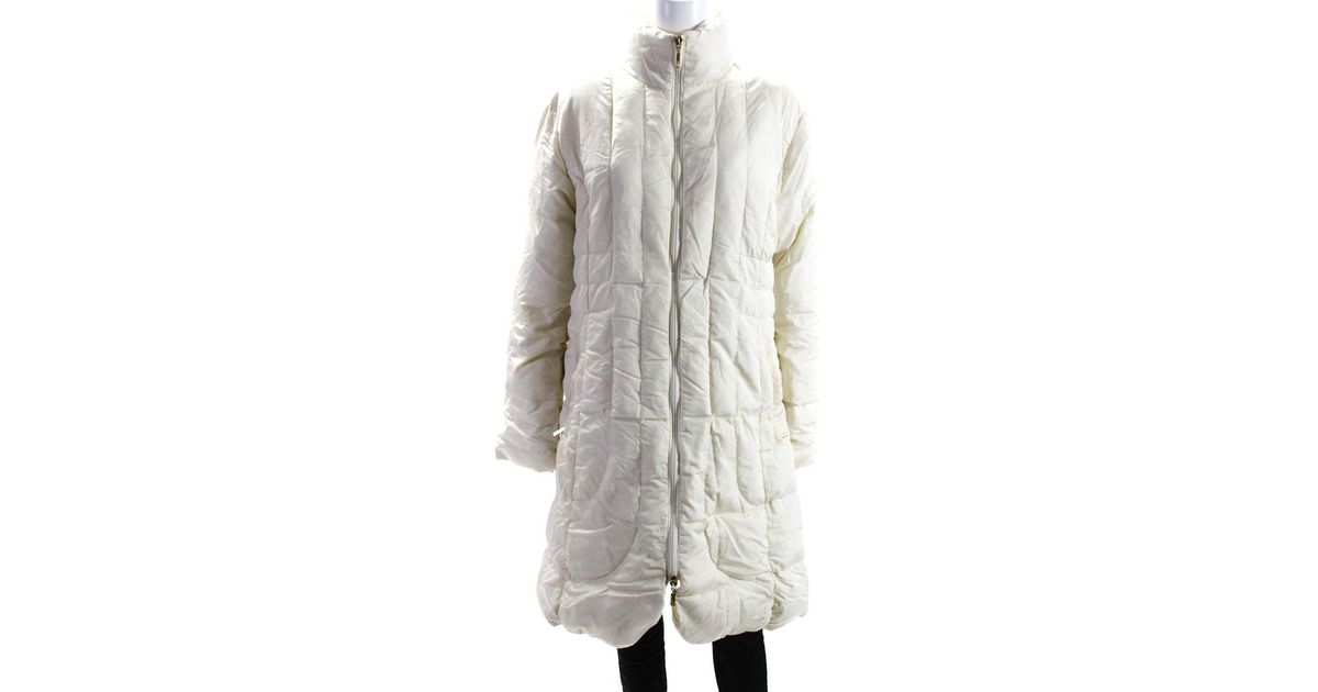 Moncler Long Down Filled Full Zip Puffer Coat Ivory in White | Lyst