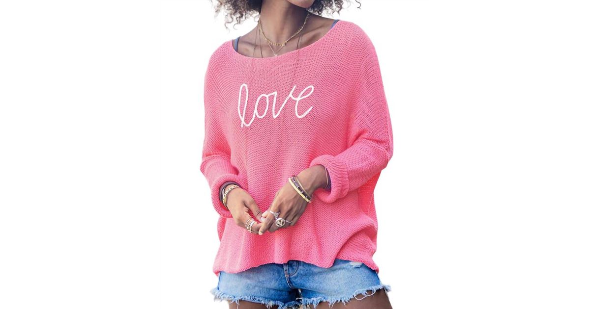 Wooden Ships Key West Cursive Love Crew Sweater in Pink | Lyst