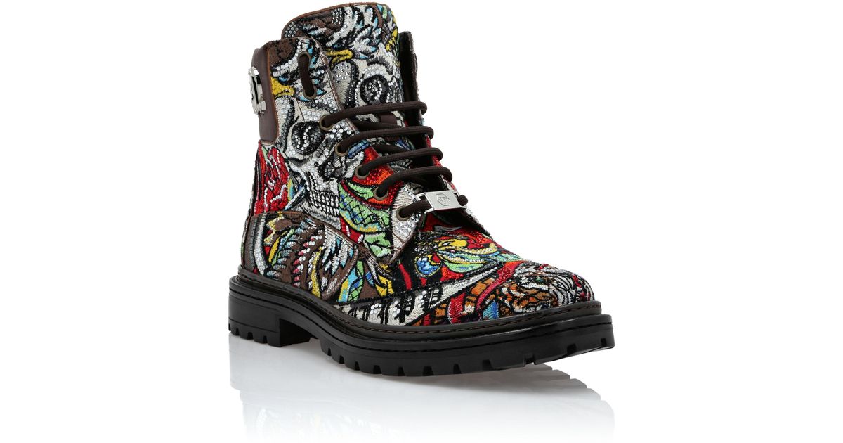 Philipp Plein Nappa Boots Flat Mid Tattoo in Black for Men | Lyst