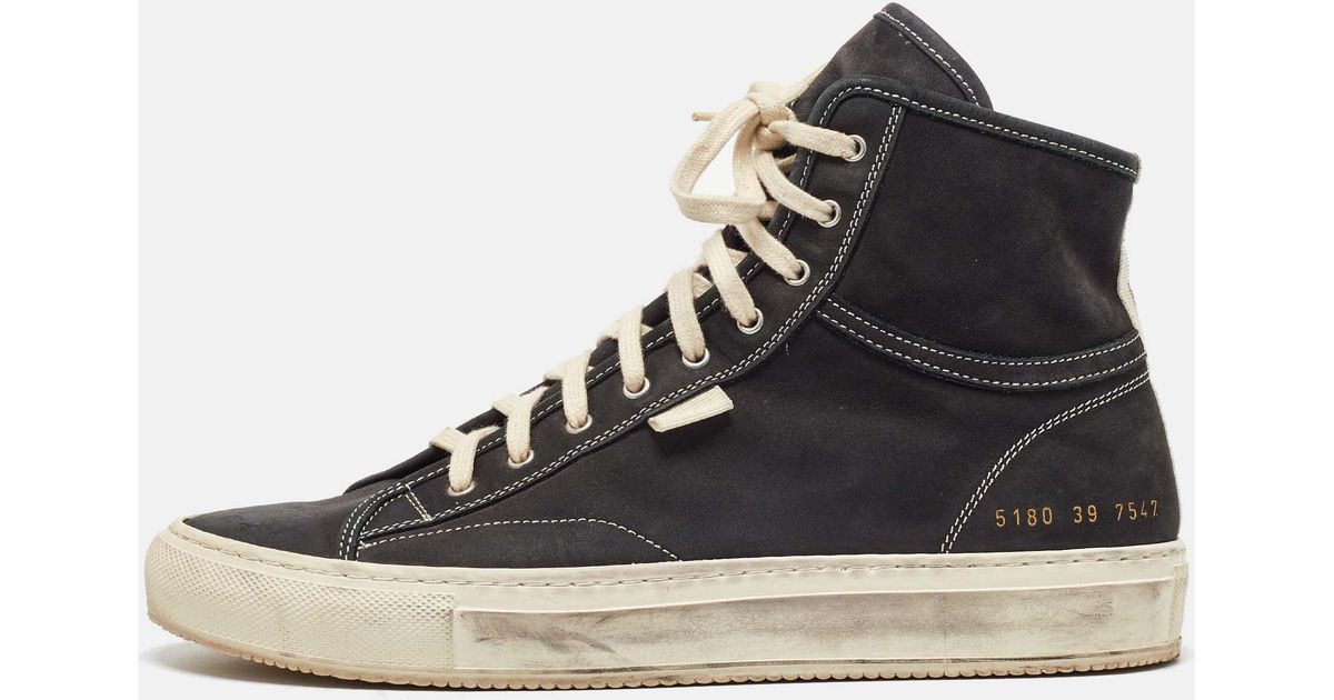 Common Projects Nubuck Leather Tournament High Top Sneakers in Black | Lyst