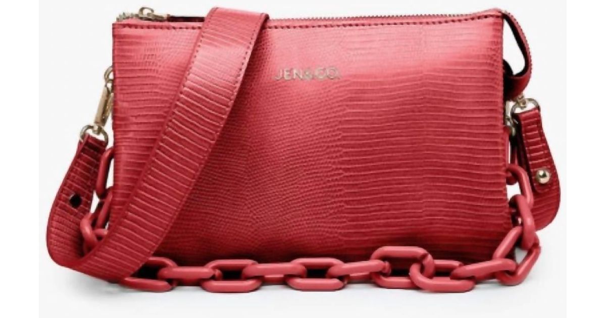 Jen & Co. Izzy Lizard Crossbody Bag With Chain Strap in Red | Lyst