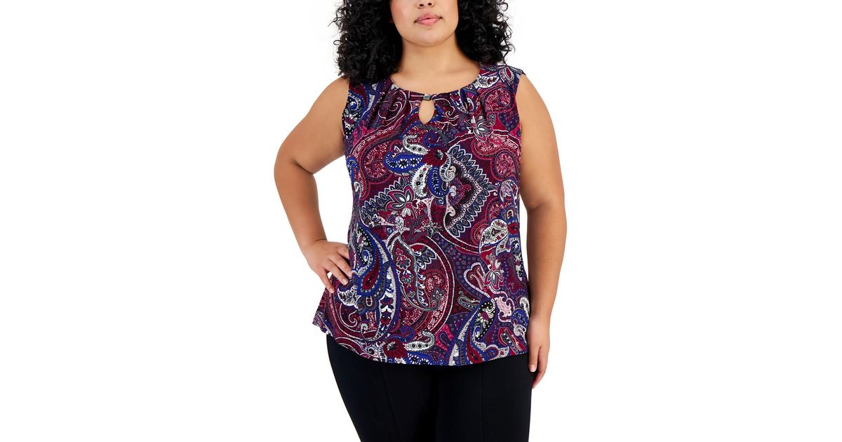 Kasper Paisley Keyhole Shell Top in Purple | Lyst
