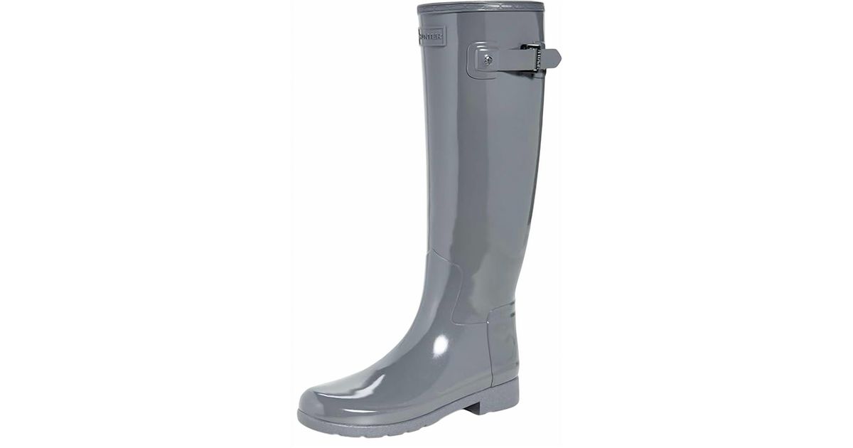 HUNTER Refined Tall Gloss Boots in Gray | Lyst