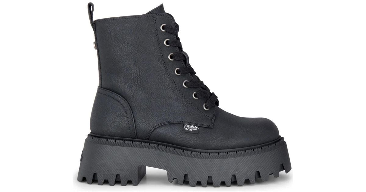 Buffalo Chunky Platform Warm High Ankle Combat Boots in Black | Lyst