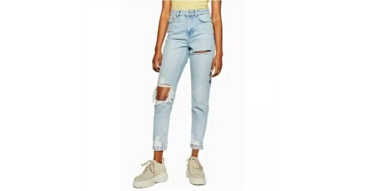 TOPSHOP Willow Bleach High Rise Ankle Ripped Mom Jeans in Blue | Lyst