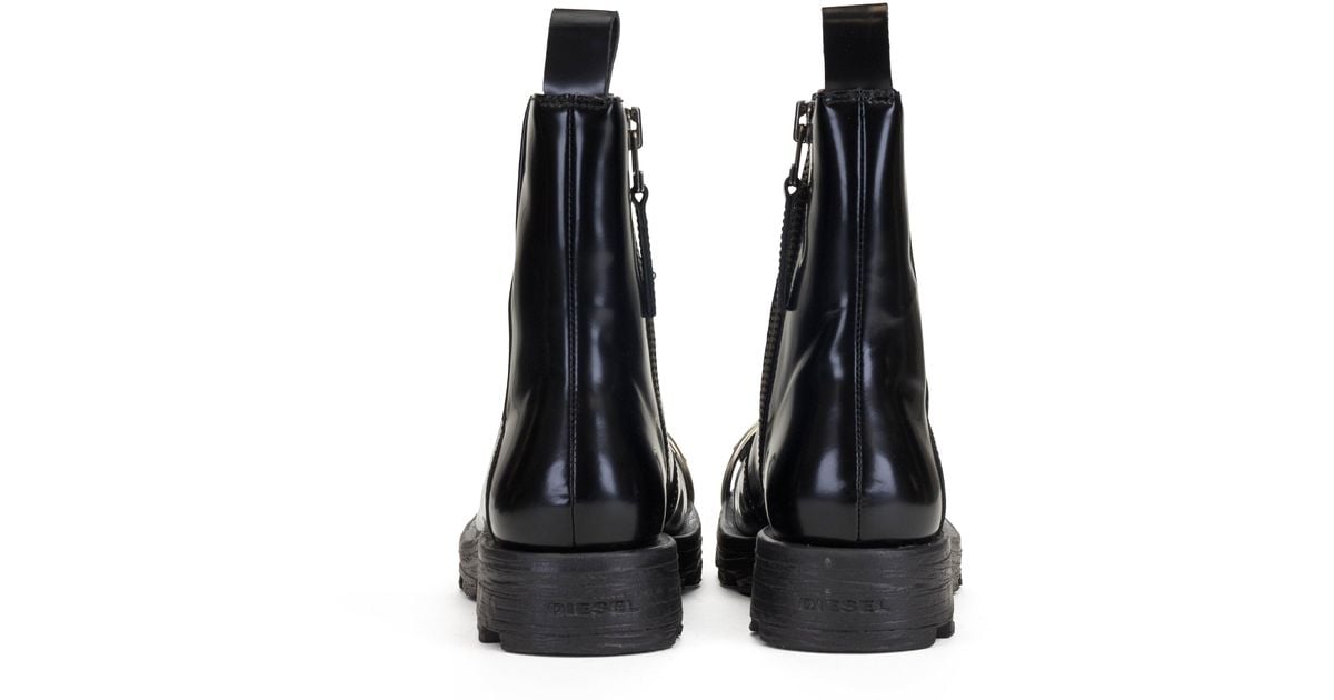 DIESEL D-Hammer Leather Zipper Boot With Buckle Logo in Black for Men ...