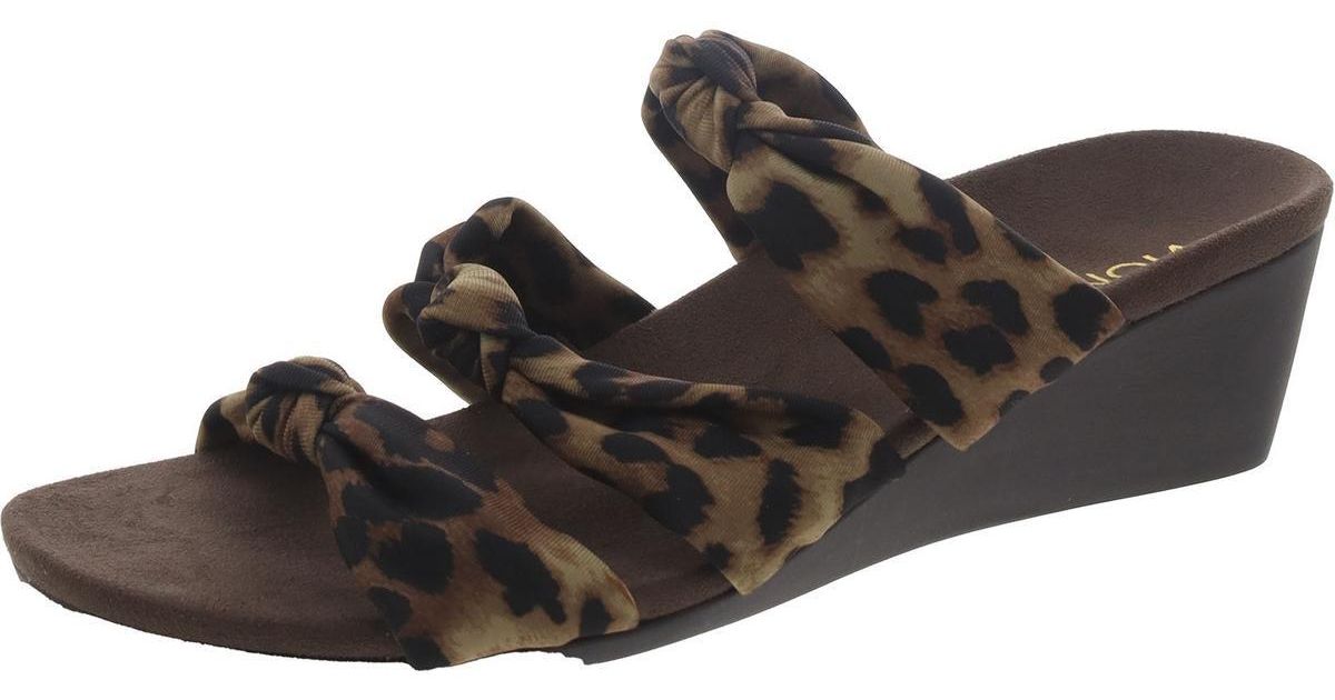 Vionic Rizzo Satin Leopard Print Wedge Sandals in Brown | Lyst