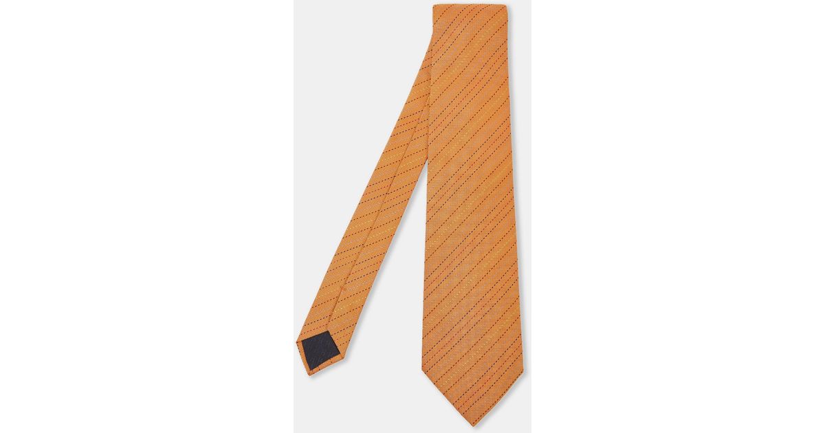 Hermès Diagonal Stripe Pattern Silk Classic Tie in Orange for Men | Lyst