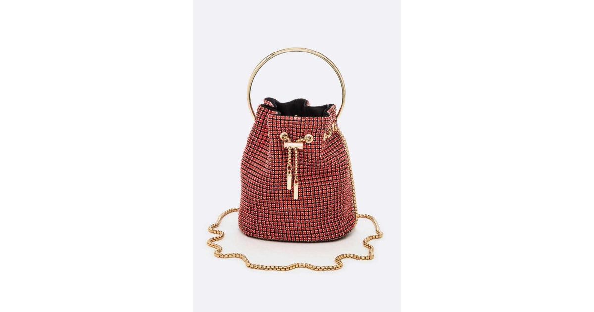 Fashnzfab Oversize Rhinestone Iconic Bucket Bag in Red | Lyst