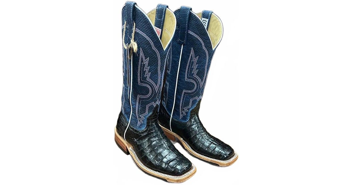 Anderson Bean Boots Custom Exotic Caiman Belly Chex Boot in Blue | Lyst
