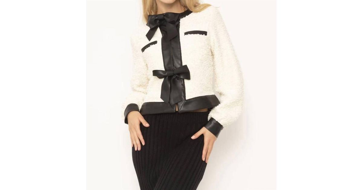 Central Park West Arden Boucle Bow Jacket in Black | Lyst