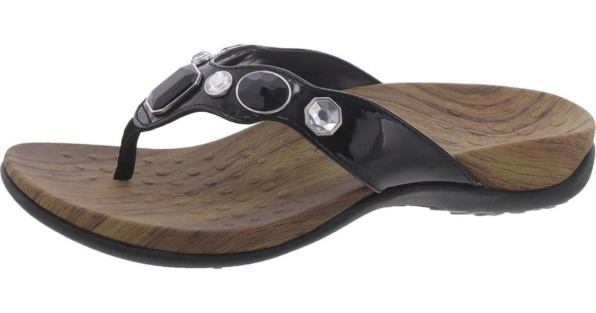 Vionic Eve Jeweled Slide Thong Sandals in Brown | Lyst