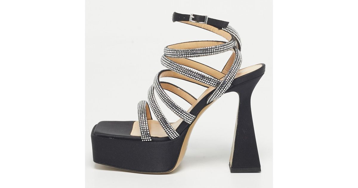 Mach & Mach Satin Sydney Platform Sandals in Blue | Lyst