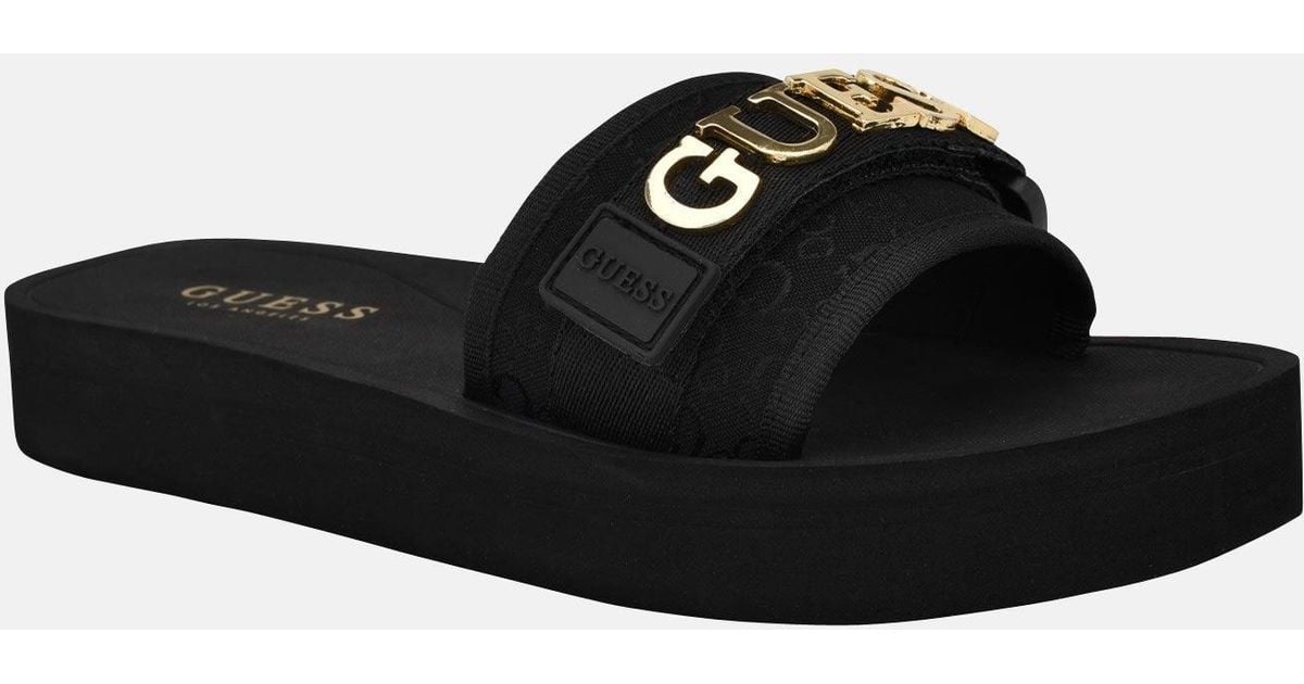 Guess Peers Logo Slide Sandals in Black | Lyst