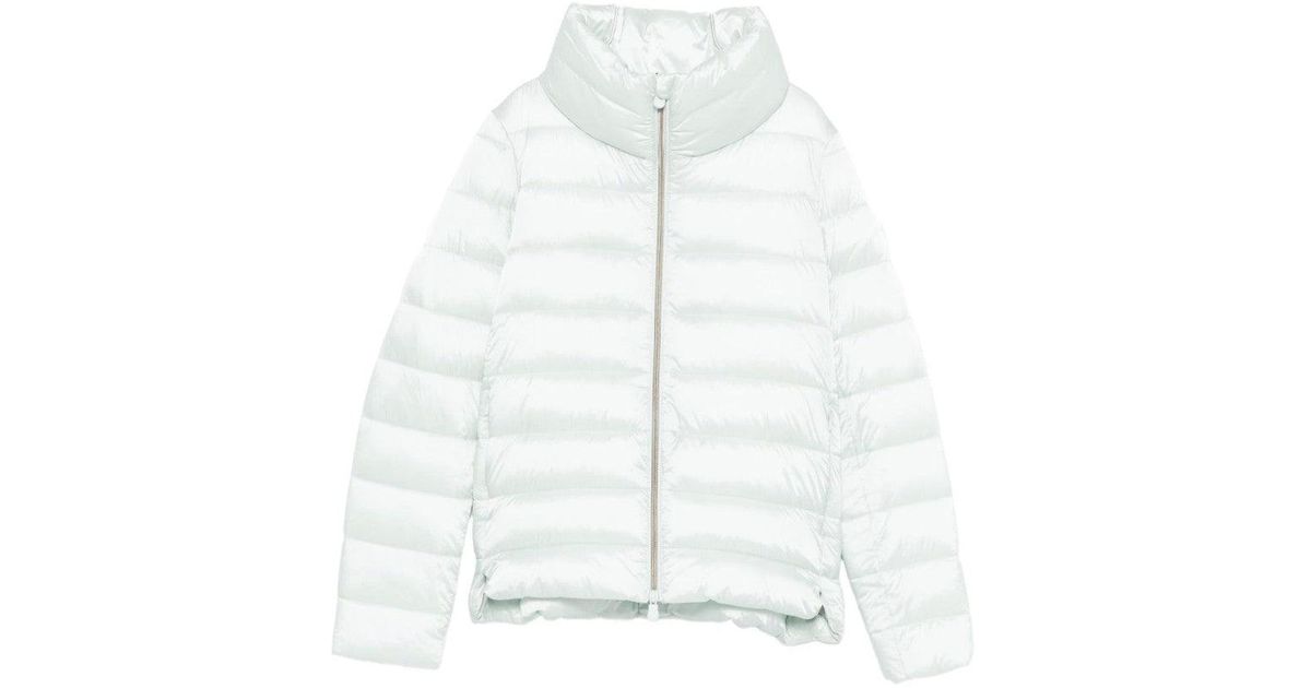 Save The Duck Short Puffer Coat With High Collar in White | Lyst