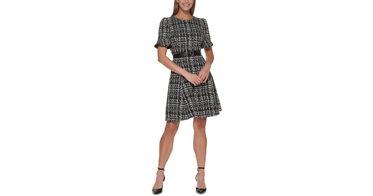 Dkny Woven Flounce Sleeves Fit And Flare Dress In Black Lyst