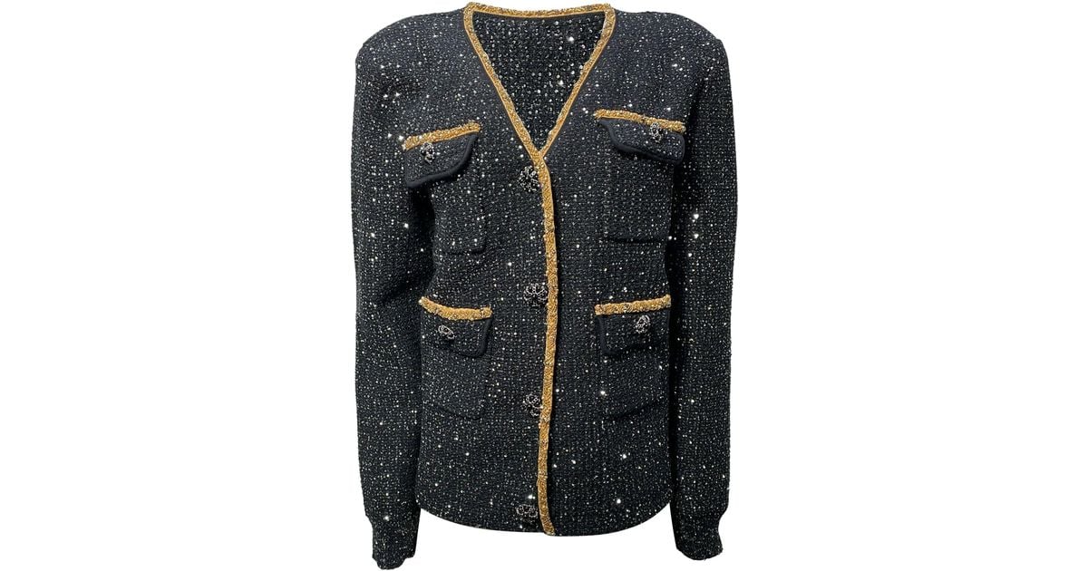 Self-Portrait Embellished Single-Breasted Tweed Jacket in Black | Lyst