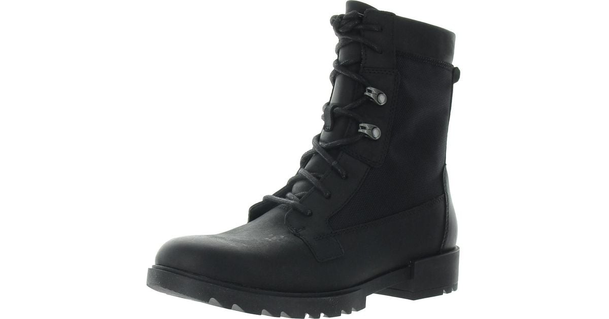 Sorel Emelie Ii Leather Block Heel Combat & Lace-Up Boots in Black | Lyst