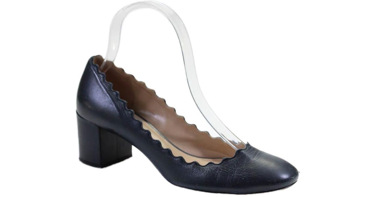 Chloé Slip On Low Block Business Heels Leather in Blue | Lyst