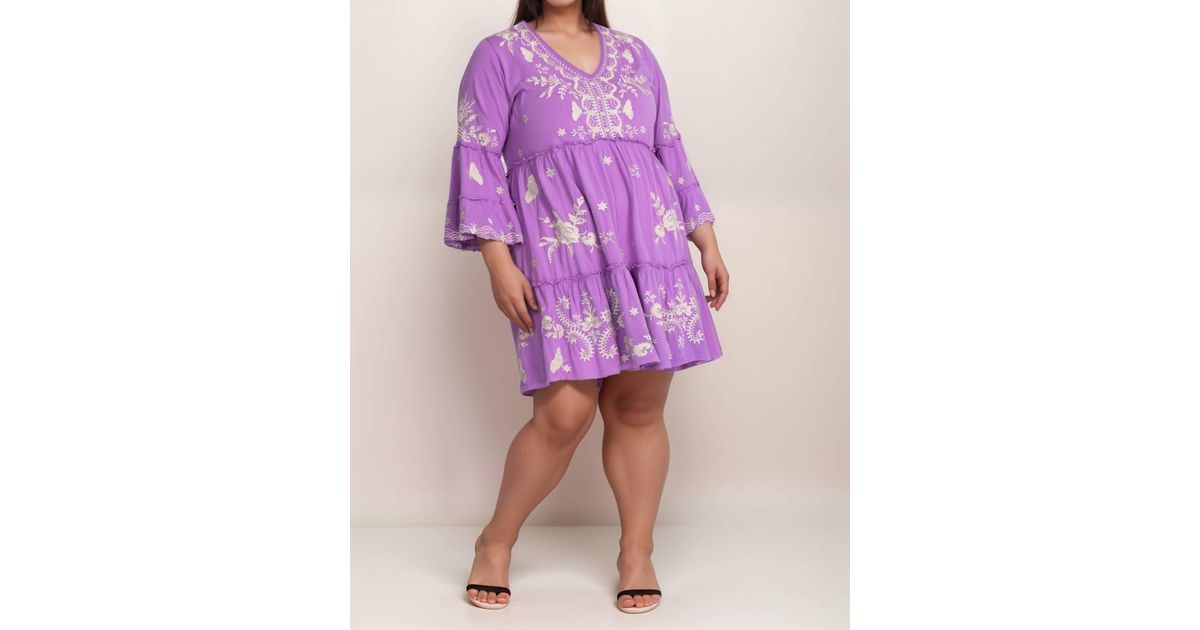 Johnny Was Arzella Knit Embroidered Easy Tiered Dress in Purple | Lyst