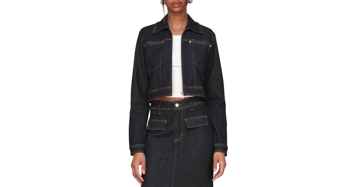 Avec Les Filles Cropped Denim Zip-Front Jacket in Black | Lyst