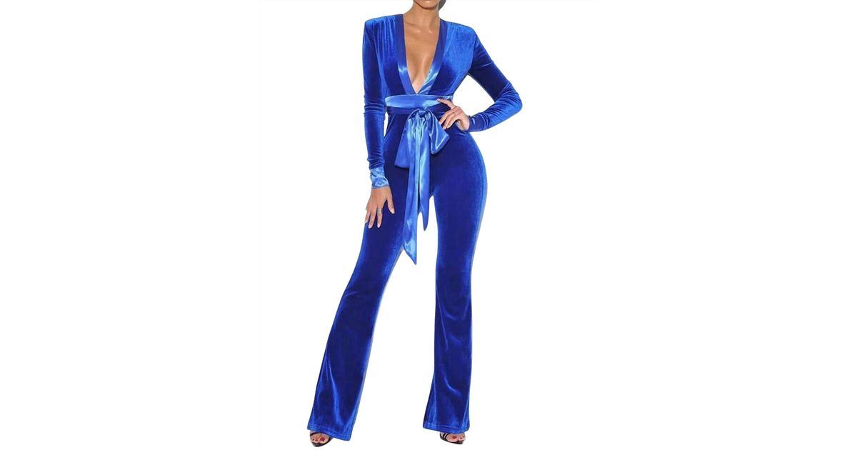 Miss Circle Velvet Jumpsuit in Blue | Lyst