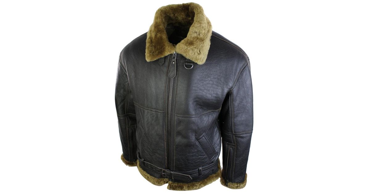 TruClothing Sheepskin Flying Pilot Jacket in Black for Men | Lyst