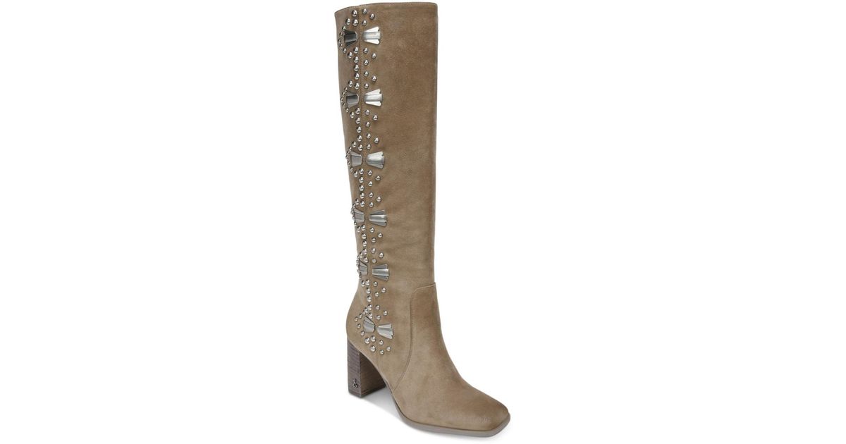 Sam Edelman Oma Suede Embellished Knee-High Boots in Brown | Lyst