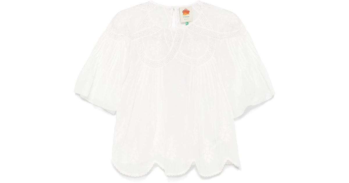 FARM Rio Embroidered Short-Sleeve Blouse in White | Lyst