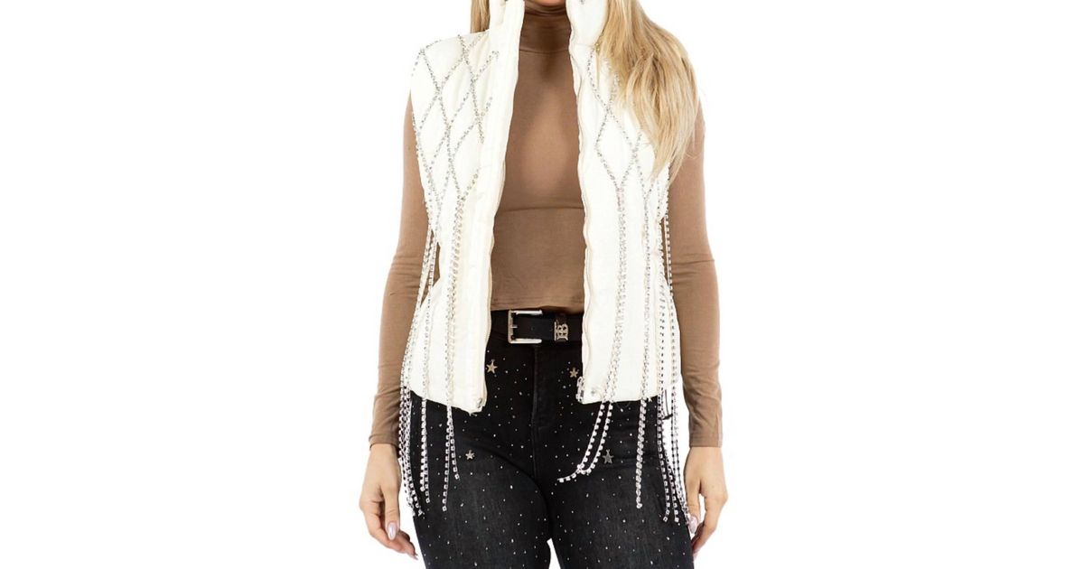 Mango Rhinestone Chain Jacket Vest in White | Lyst