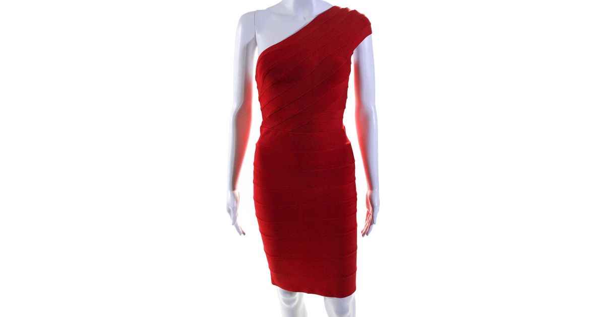 Hervé Léger Textured Tiered Zipped One Shoulder Bandage Dress | Lyst
