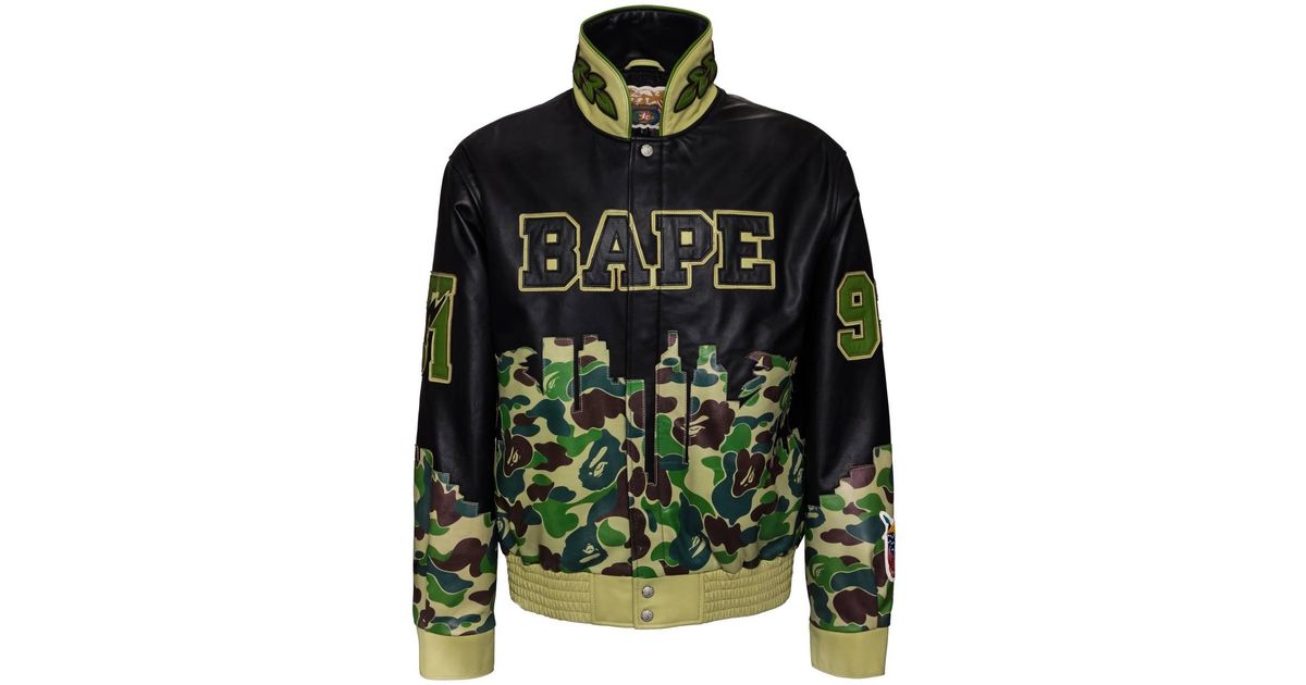 A Bathing Ape X Jeff Hamilton Leather Jacket in Green for Men | Lyst