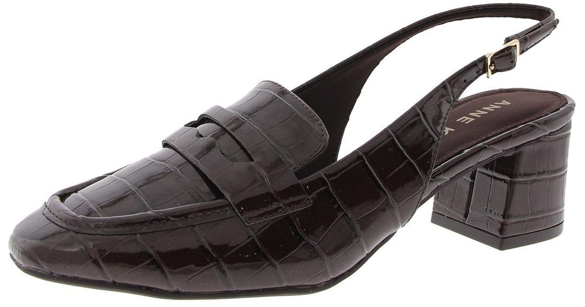 Anne Klein Mona Textured Patent Loafer Heels in Brown | Lyst