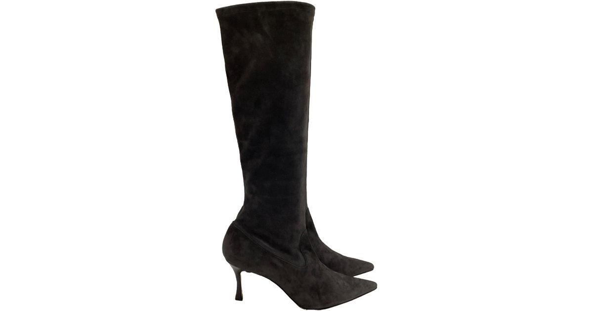 Manolo Blahnik Stretch High Heel Boots in Black | Lyst