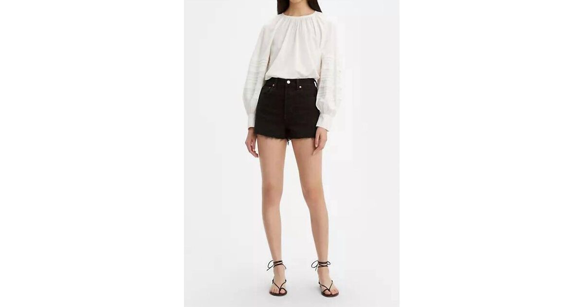 Levi's High Rise Button Fly Fringe Ribcage Shorts in Black | Lyst