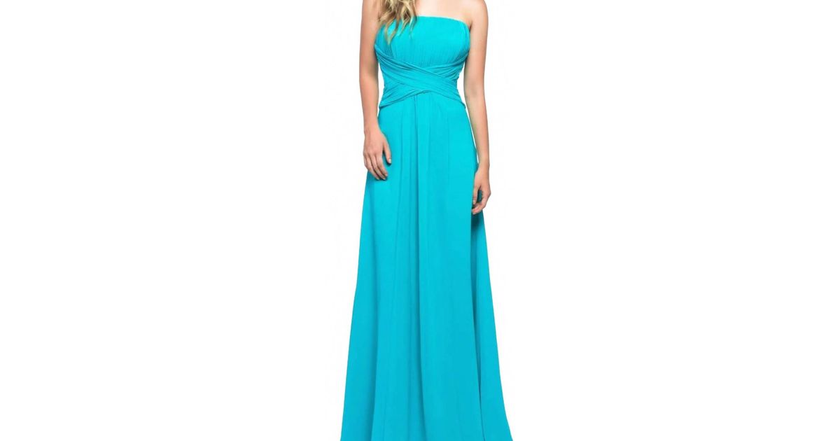 Milano Formals Serenity Drape Strapless Gown in Blue | Lyst