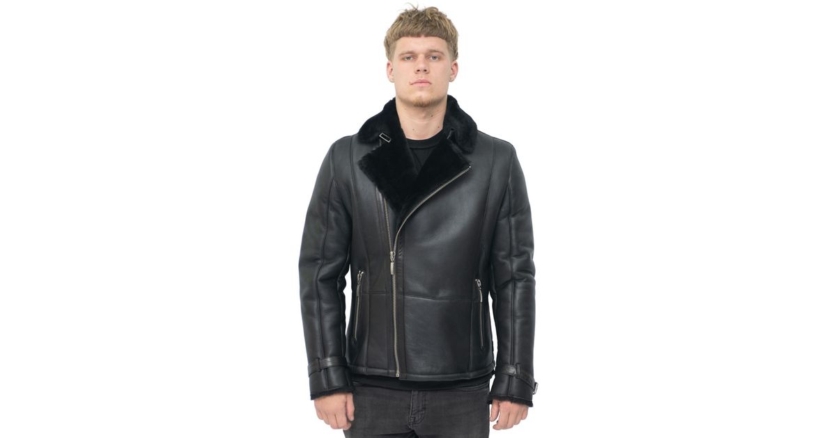 Infinity Leather Double Breasted Sheepskin Biker Jacket-Manila in Black ...