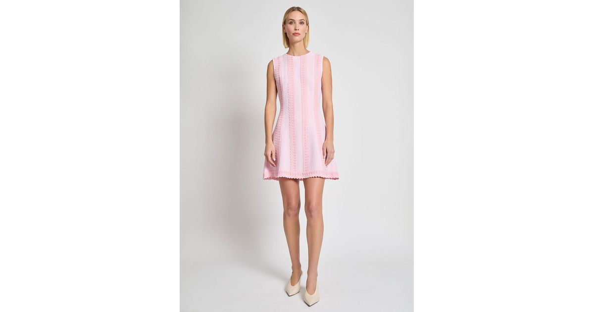 Misook Fit-And-Flare Scalloped Trim Knit Dress in Pink | Lyst