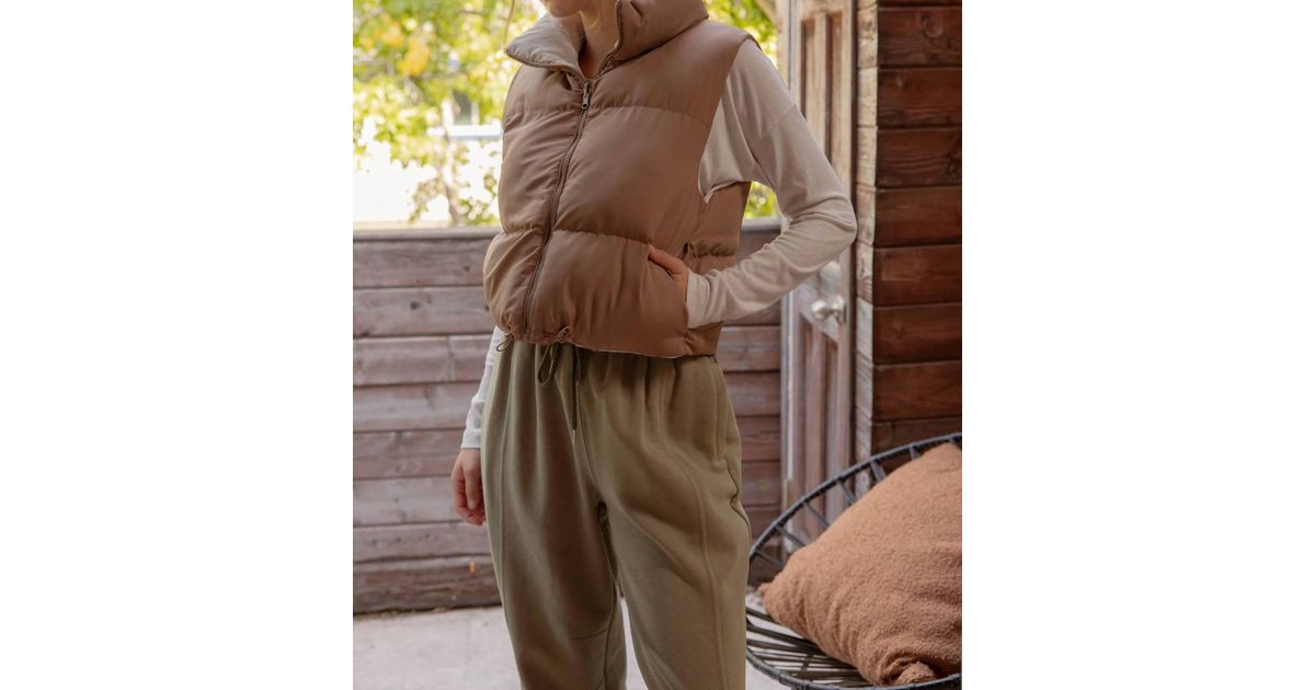 Blu Pepper Cropped Reversible Puffer Vest in Brown | Lyst