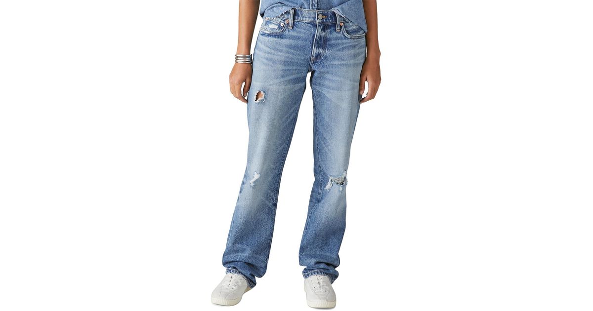 Lucky Brand Denim Destroyed Bootcut Jeans in Blue | Lyst