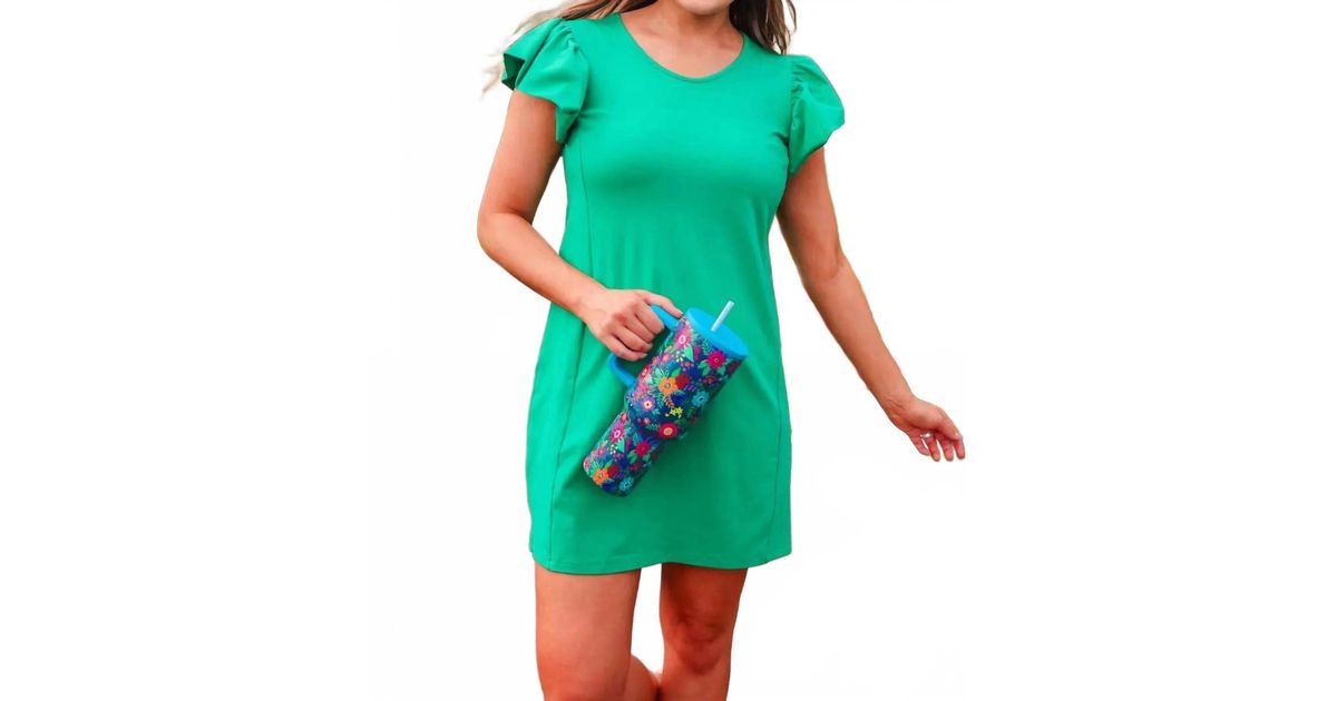 Jess Lea Caitlin Flutter Sleeve Mini Dress in Green | Lyst